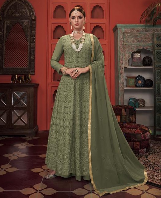 Mehendi Green Faux Georgette Anarkali Suit - Salwar Kameez Designer ... Mehendi Green Faux Georgette Anarkali Suit - Salwar Kameez Designer ...