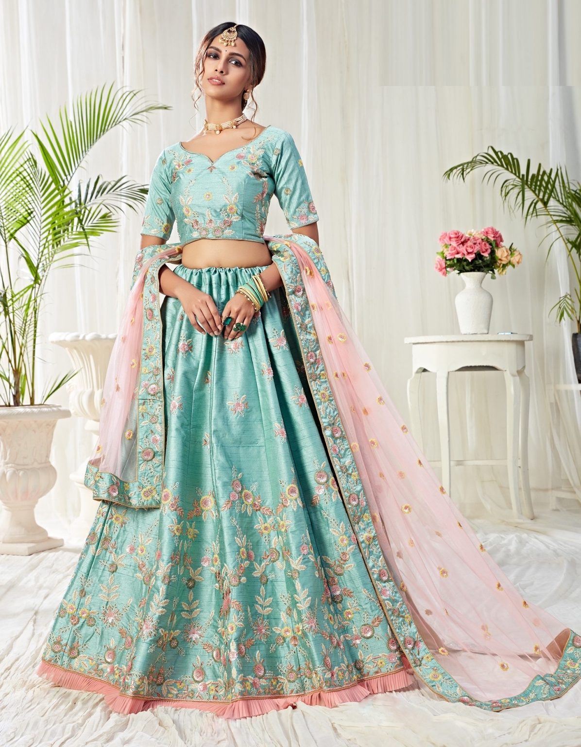 Light Blue Embroidered Mulberry Silk Lehenga Choli Lehengas Designer Light Blue Embroidered Mulberry Silk Lehenga Choli Lehengas Designer