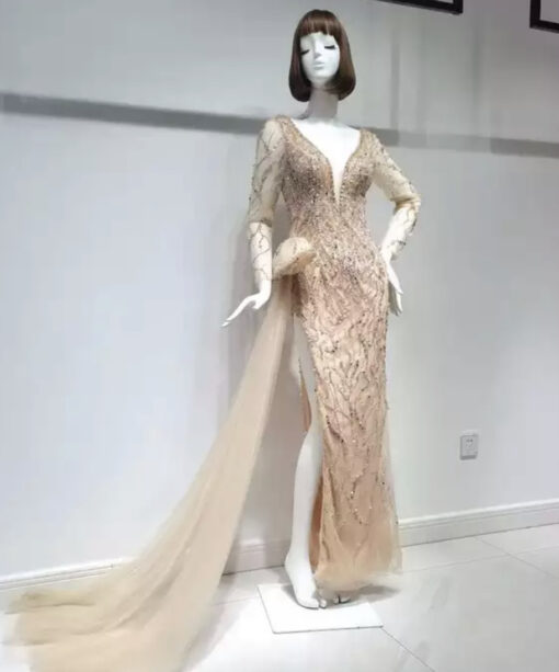 Ruby Red Front Slit Beaded Evening Gown Dress - Evening Dresses, Made ...