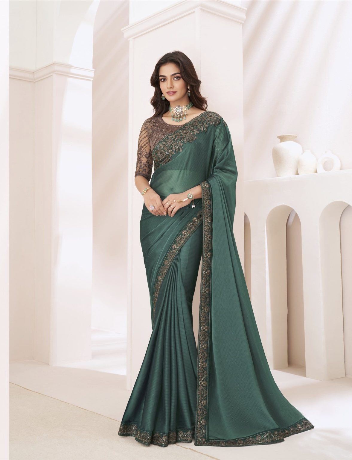 Silk Pattern Georgette saree in Greenish Cyan Color - Sarees Designer ...