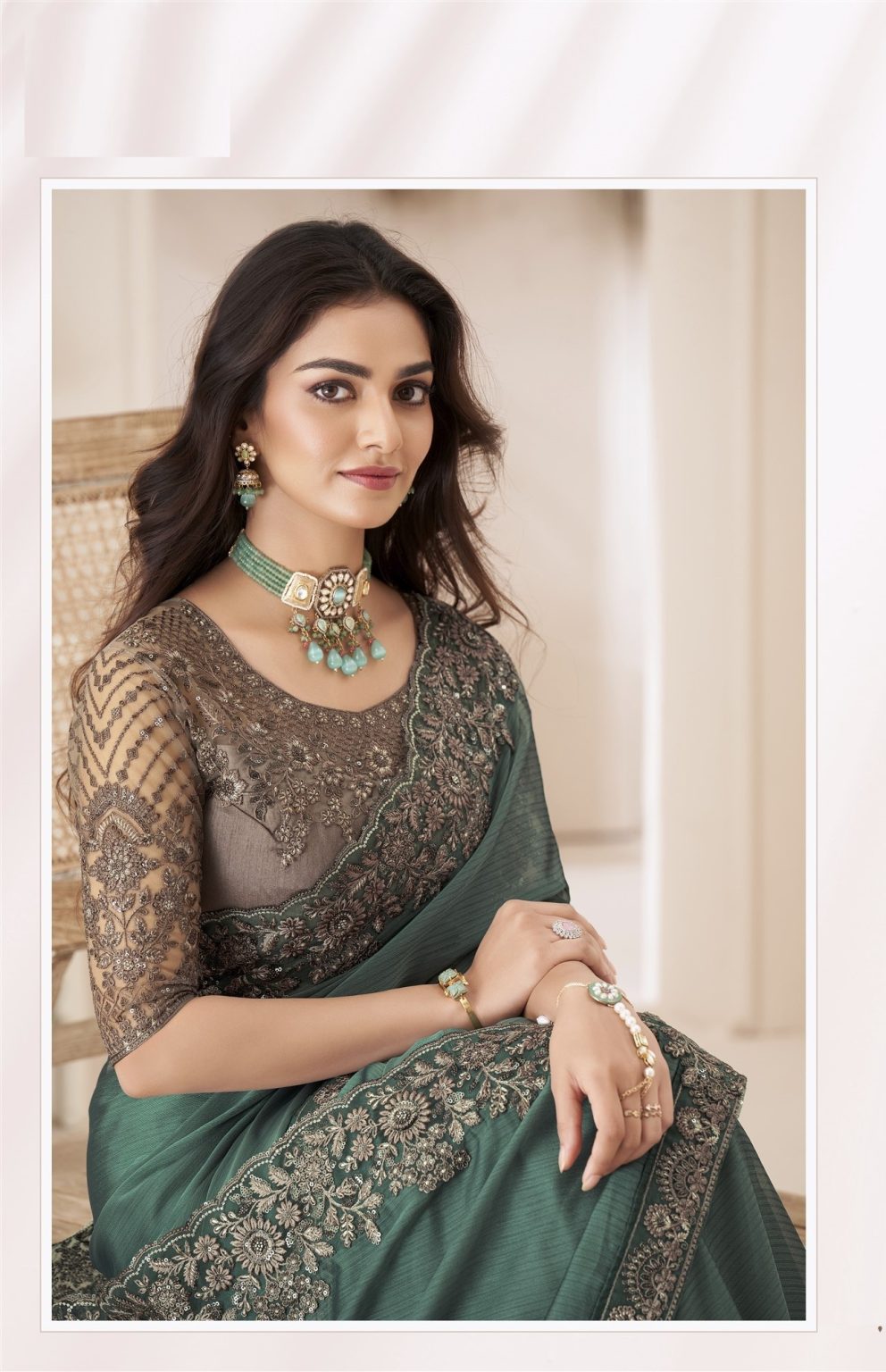 Silk Pattern Georgette saree in Greenish Cyan Color - Sarees Designer ...