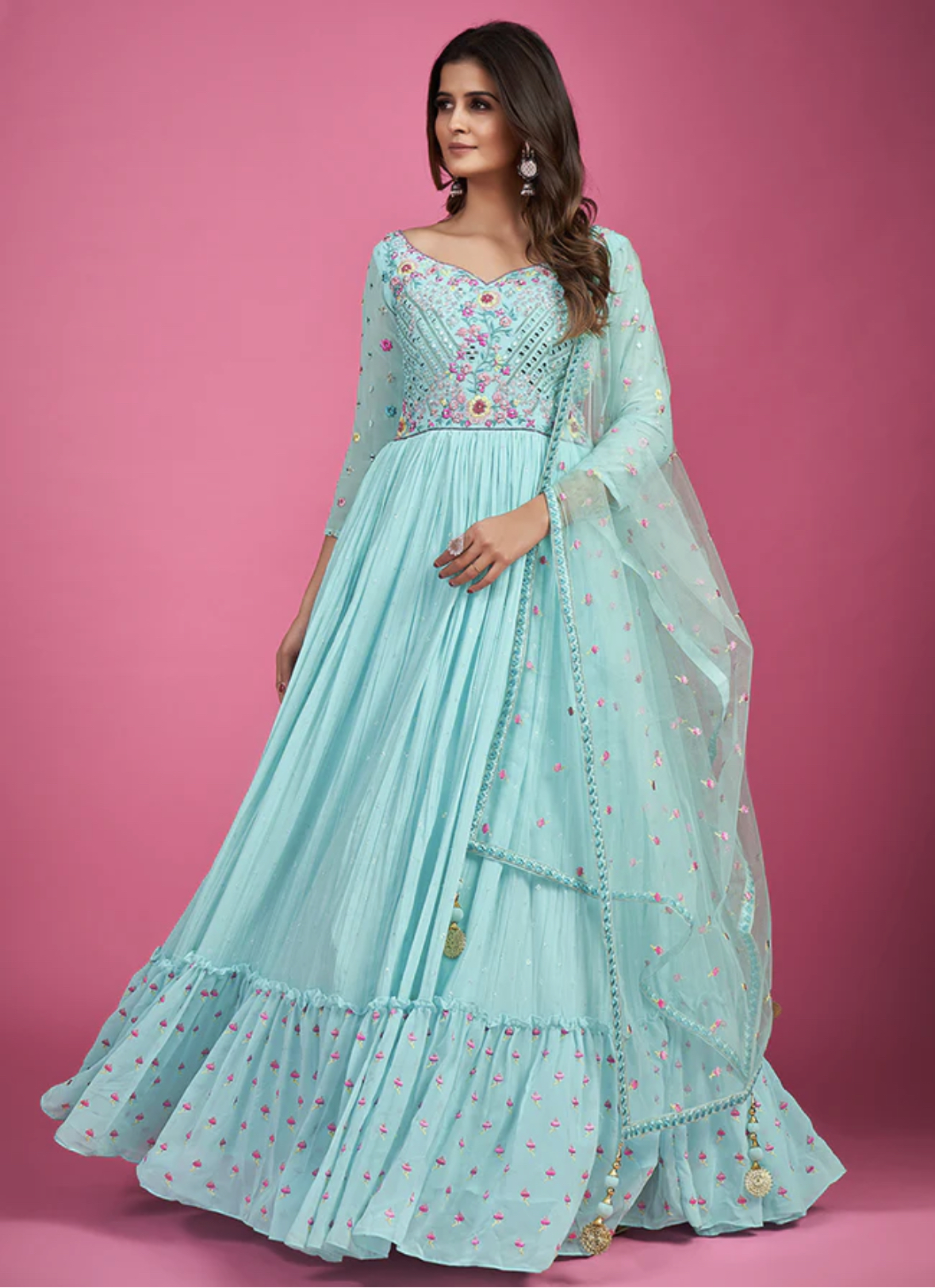 Blue Embroidered Anarkali Suit Salwar Kameez Designer Collection