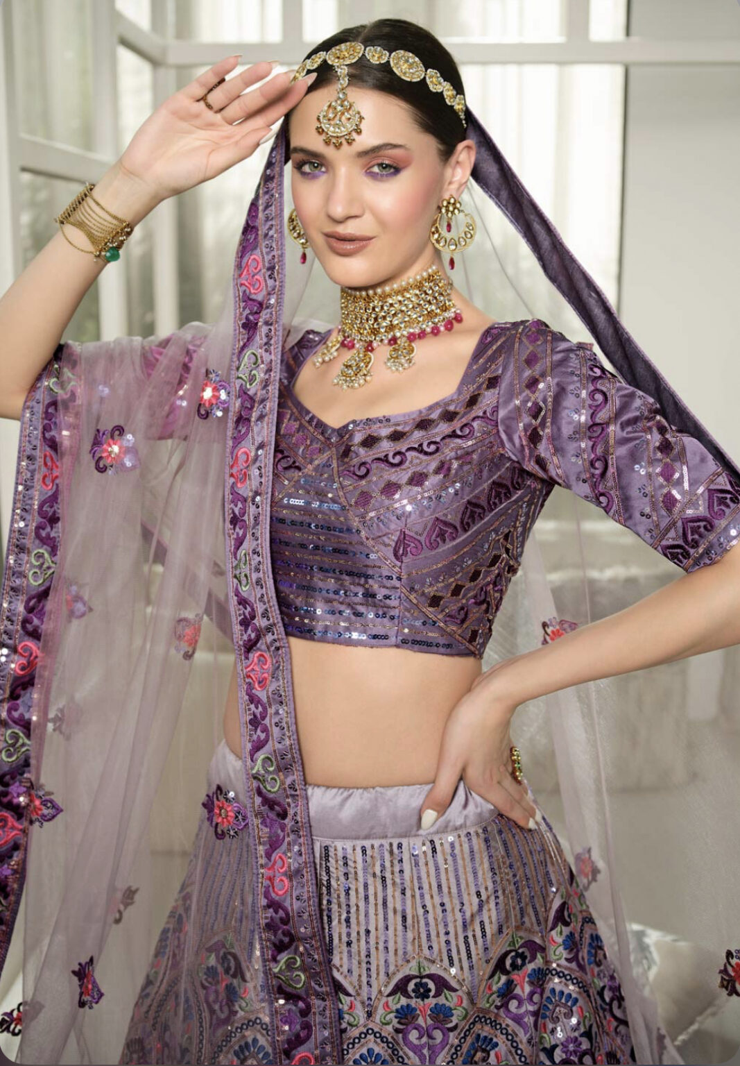 Dusty Purple Silk Sequinned Lehenga Choli - Lehengas Designer Collection
