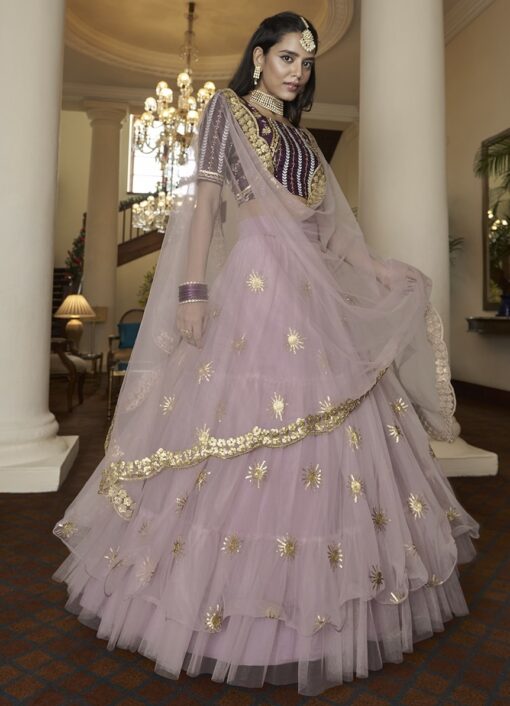 Light Purple Embroidered Net Party Wear Lehenga Choli - Lehengas ...