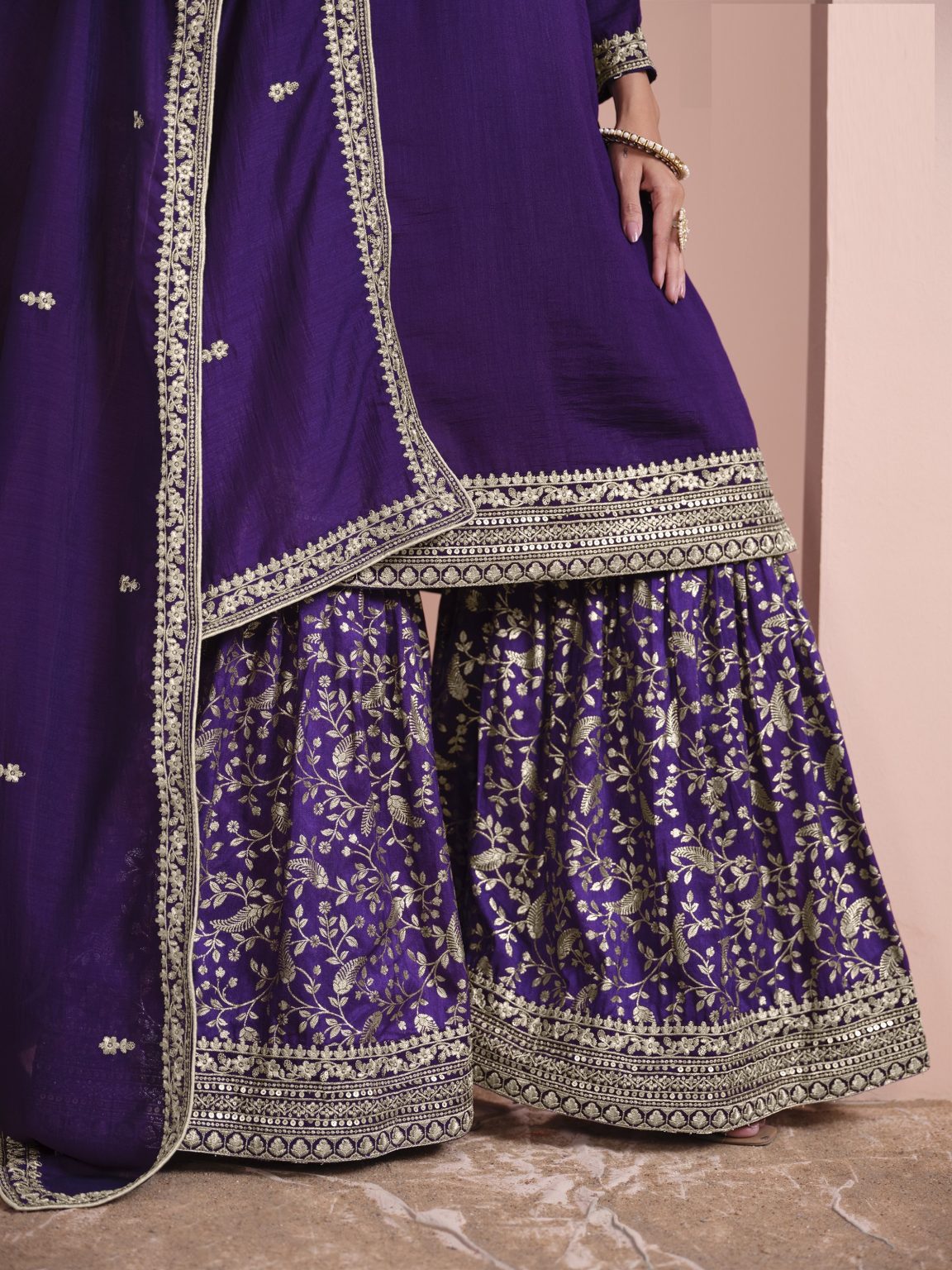 Blue Color Partywear Plazo Suit In Silk Fabric - Salwar Kameez Designer ...