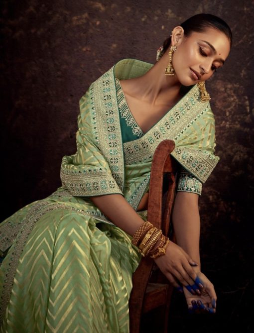 Green Fancy Fabric Embroidered Wedding Saree - Sarees Designer Collection