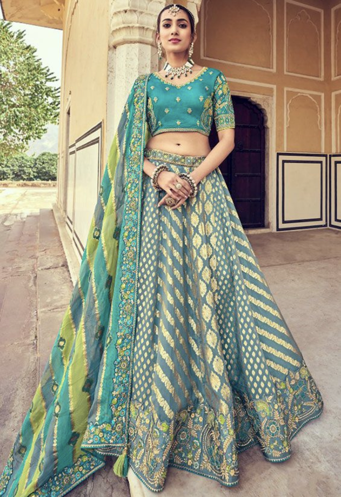 Teal Heavy Silk Lehenga Choli - Lehengas Designer Collection