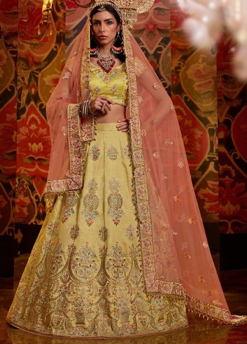 Yellow Silk Embroidered Lehenga Choli Lehengas Designer Collection