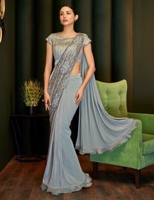 Light Grey Party Wear Pleated Saree Sarees Designer Collection