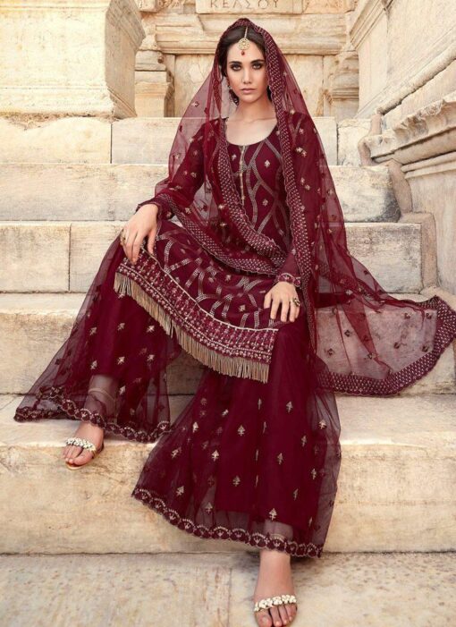 Maroon Embroidered Sharara Suit - Salwar Kameez, top 20 salwar kameez ...