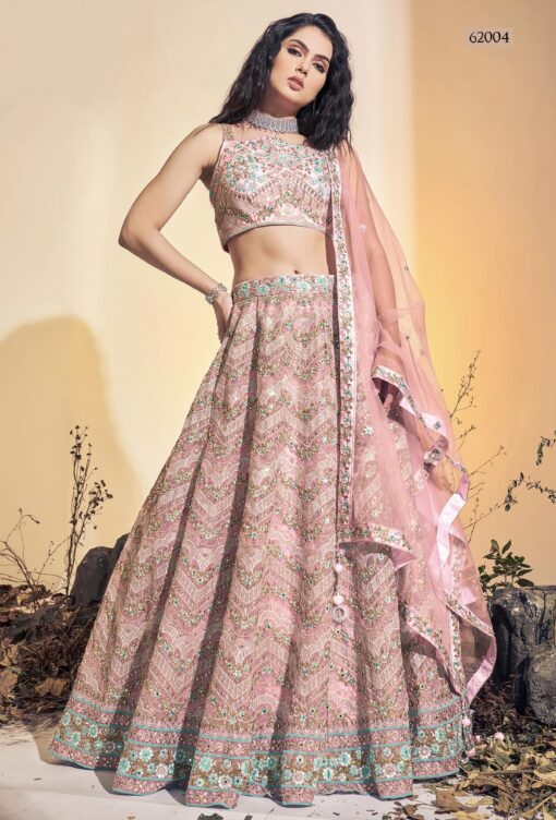 Baby Pink Net Heavy Bridal Lehenga Choli - Lehengas Designer Collection