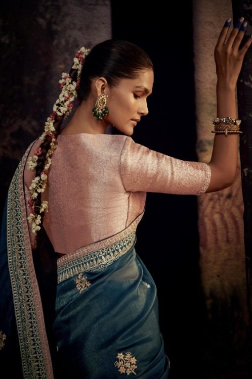 Blue Fancy Fabric Embroidered Wedding Saree - Sarees Designer Collection