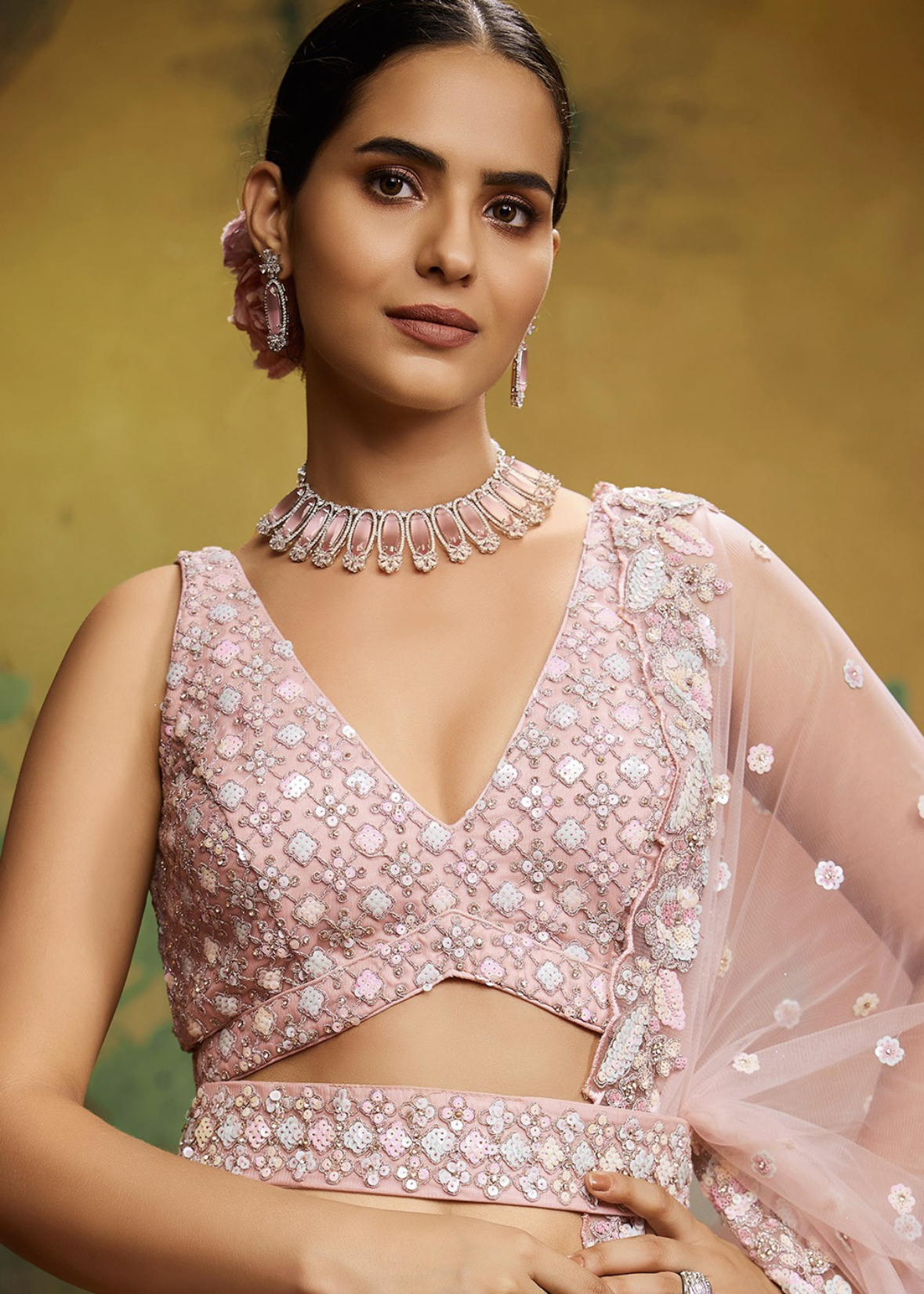 Light Pink Embroidered Net Bridal Lehenga Choli Lehengas Designer
