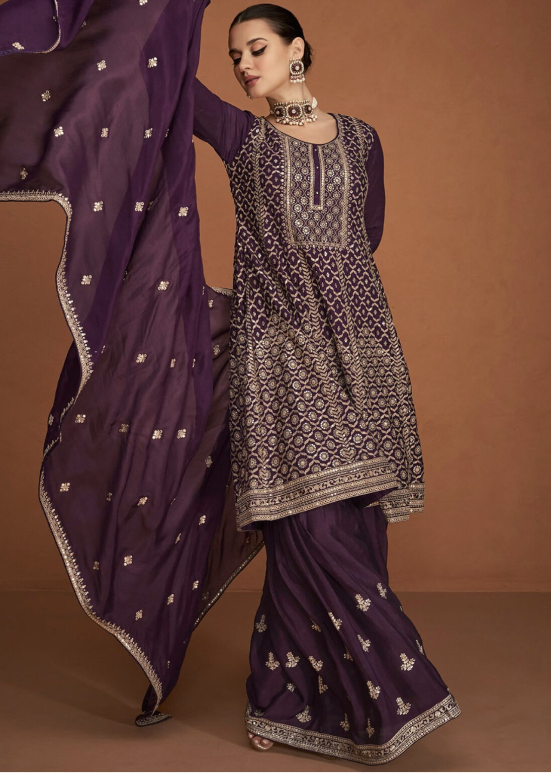 Purple Embroidered Gharara Style Suit - Salwar Kameez Designer Collection