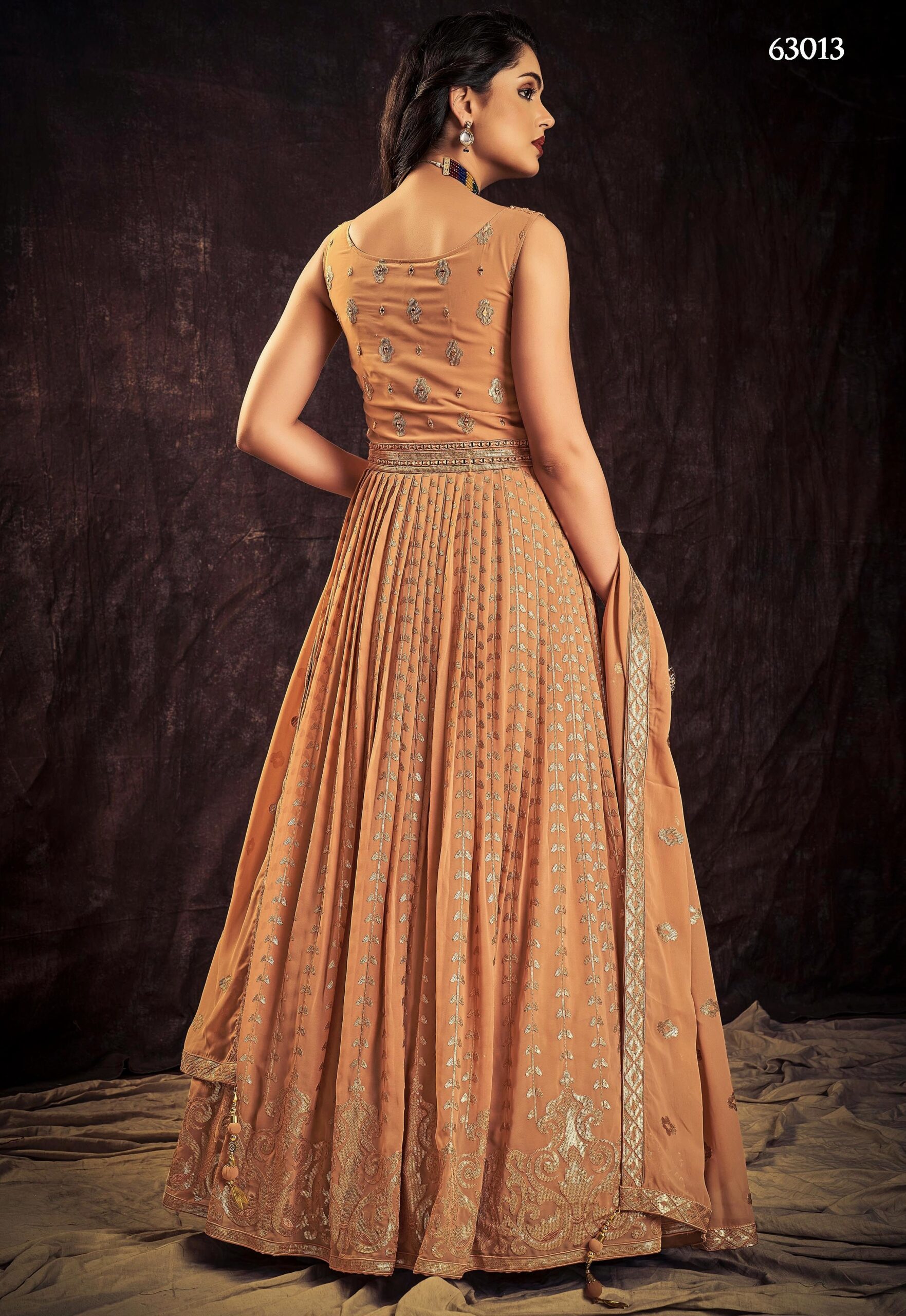 Apricot Georgette Embroidered Anarkali Suit Salwar Kameez Designer