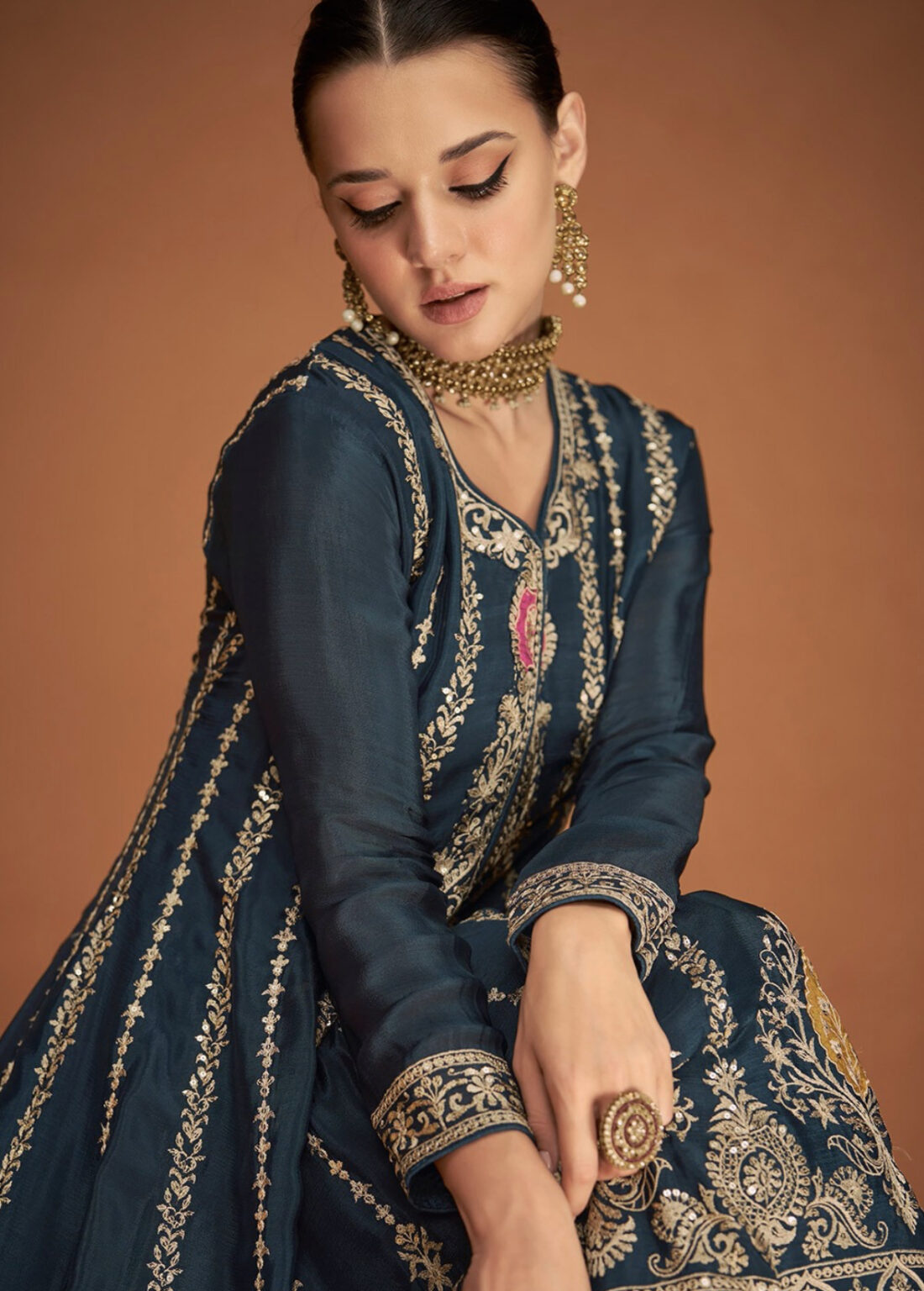 Teal Embroidered Gharara Style Suit - Salwar Kameez Designer Collection