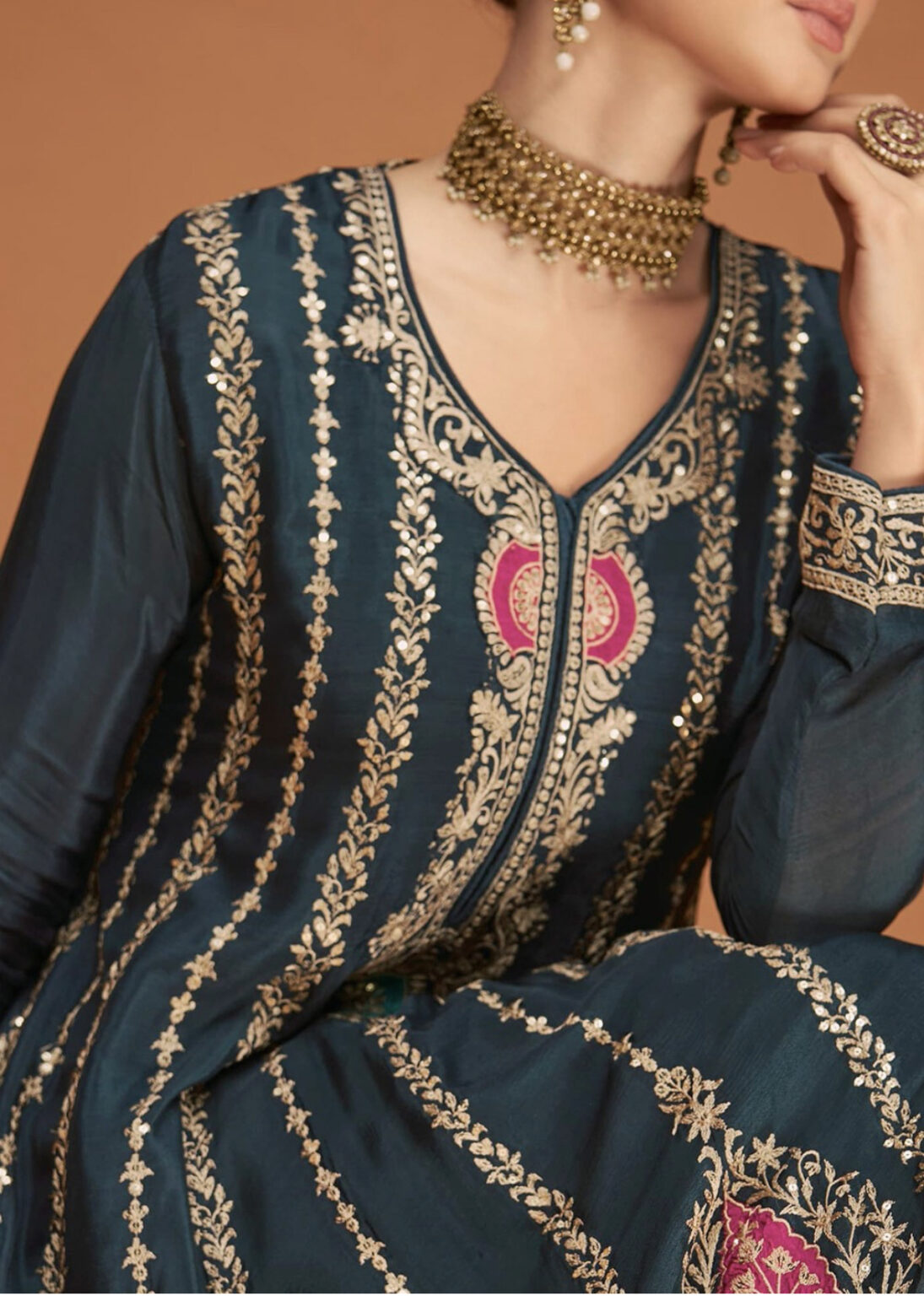 Teal Embroidered Gharara Style Suit - Salwar Kameez Designer Collection