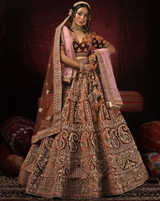 Coffee Zari Embroidered Bridal Lehenga Choli - Lehengas Designer Collection