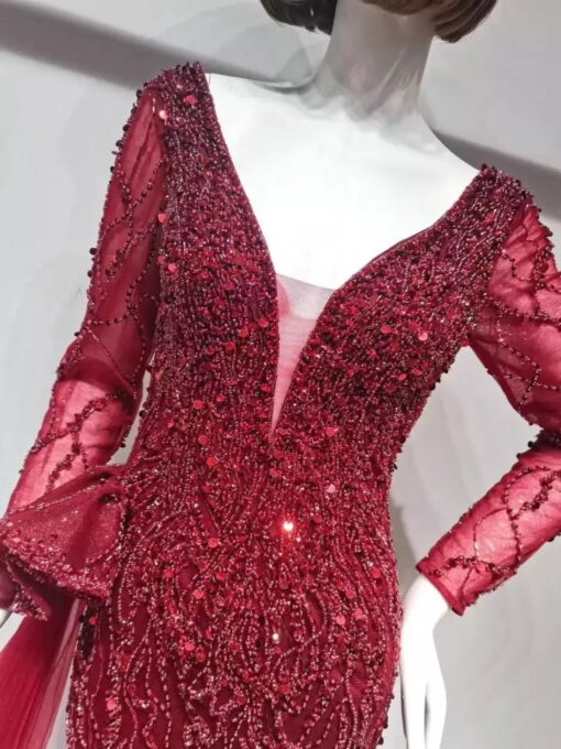 Ruby Red Front Slit Beaded Evening Gown Dress - Evening Dresses, Made ...