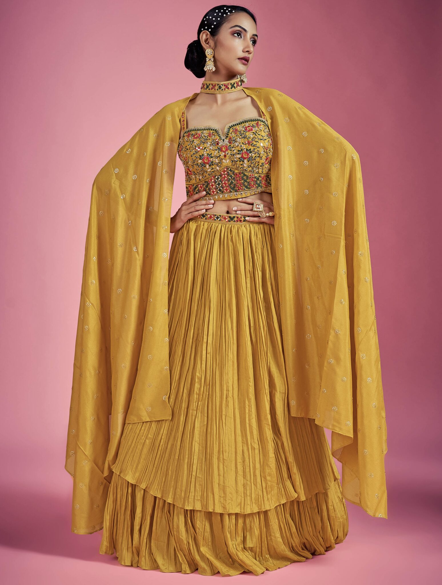 Mustard Embroidered Party Wear Lehenga Choli - Lehengas Designer Collection
