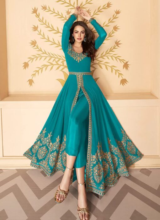 Turquoise Front Slit Anarkali Suit Salwar Kameez Top 20 Salwar