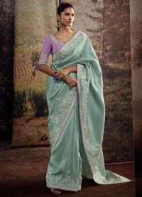 Powder blue Fancy Fabric Embroidered Wedding Saree - Sarees Designer ...