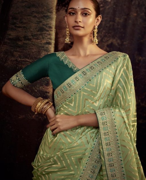 Green Fancy Fabric Embroidered Wedding Saree - Sarees Designer Collection