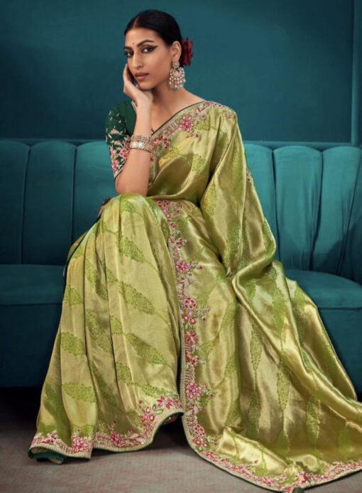 Bright Green Pure Silk Wedding Saree - Sarees Designer Collection