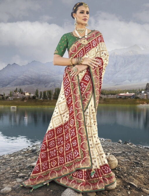 Cream Bandhani Bridal Saree - Sarees Designer Collection