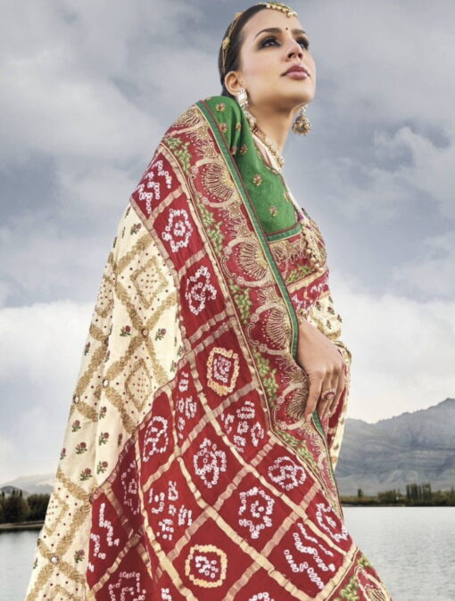 Cream Bandhani Bridal Saree - Sarees Designer Collection