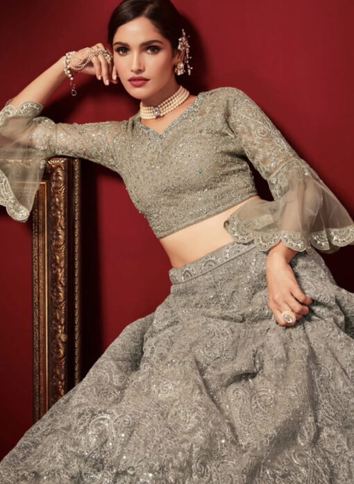 Grey Net Bridal Lehenga Choli - Lehengas Designer Collection