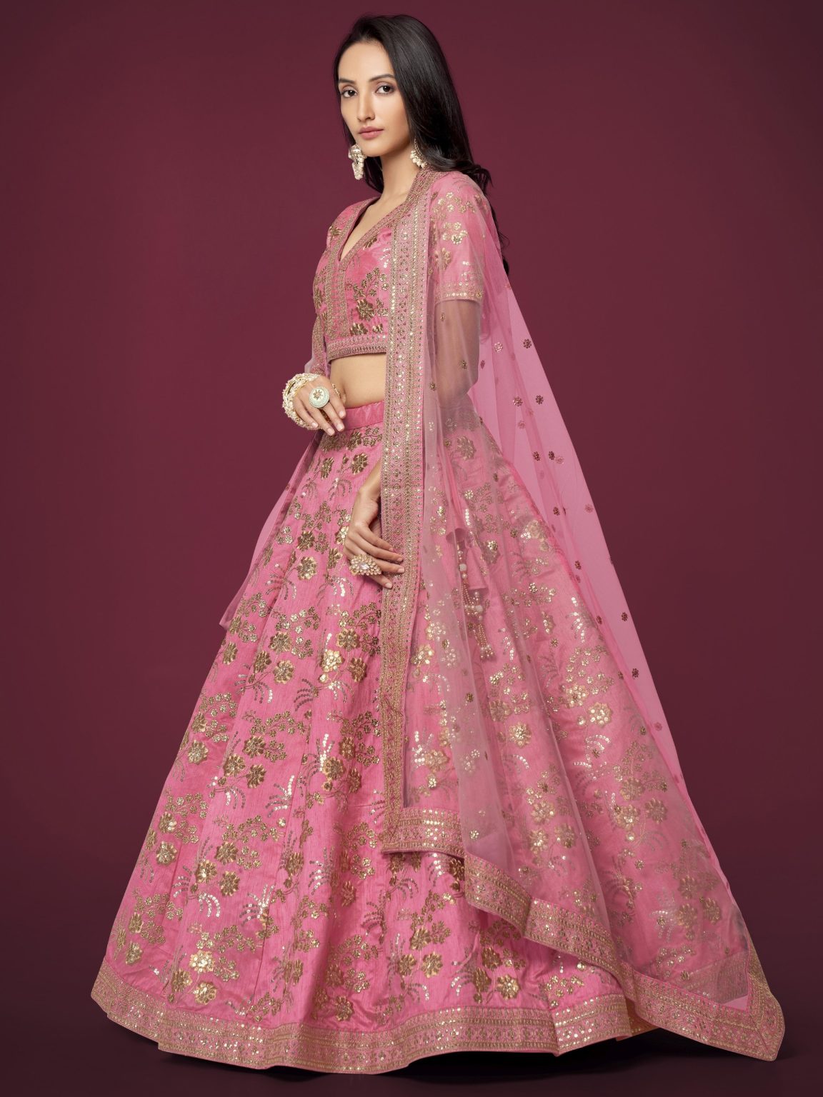 beautiful pink color lehenga made of slub silk material embellished ...