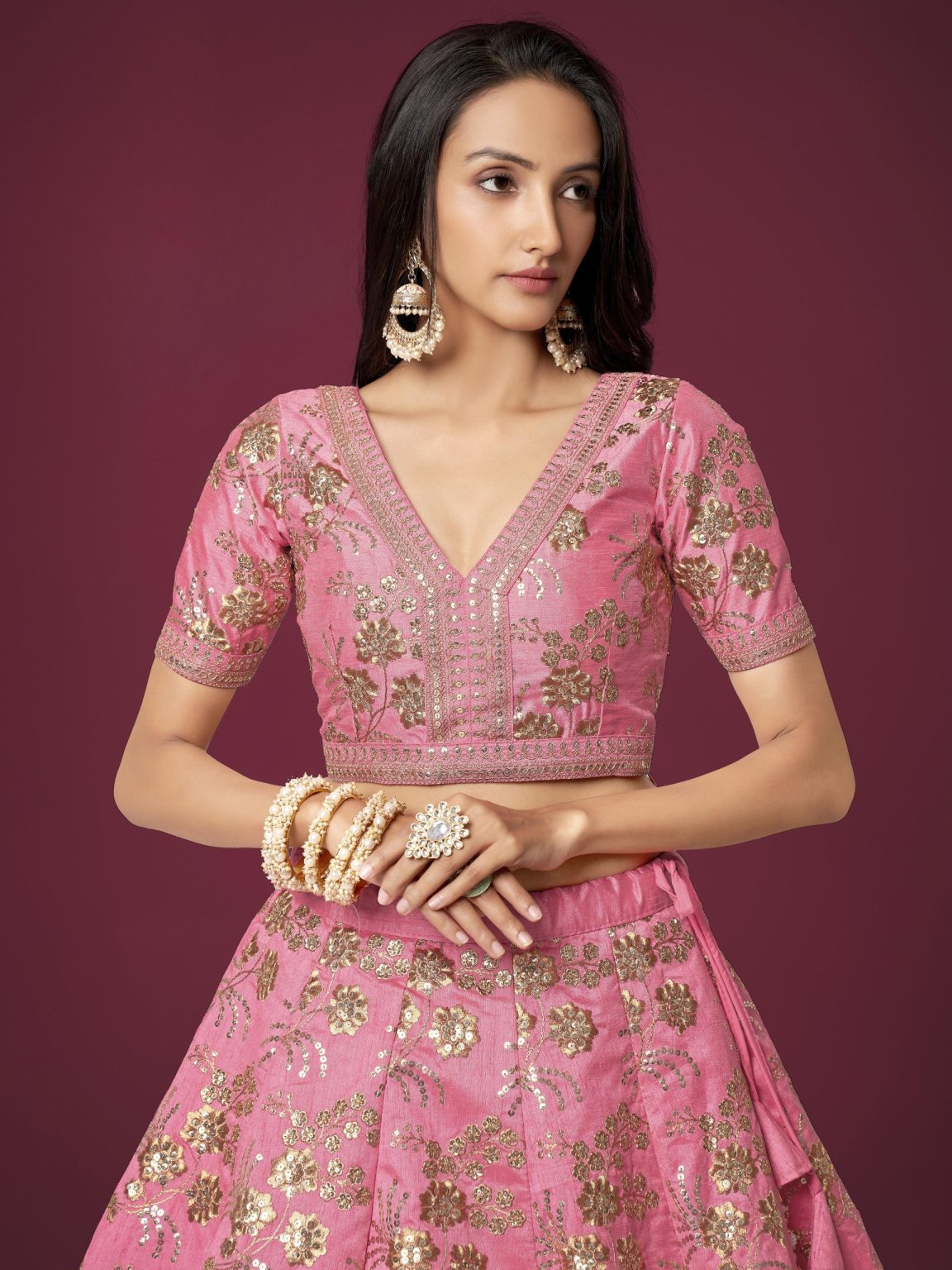 beautiful pink color lehenga made of slub silk material embellished ...