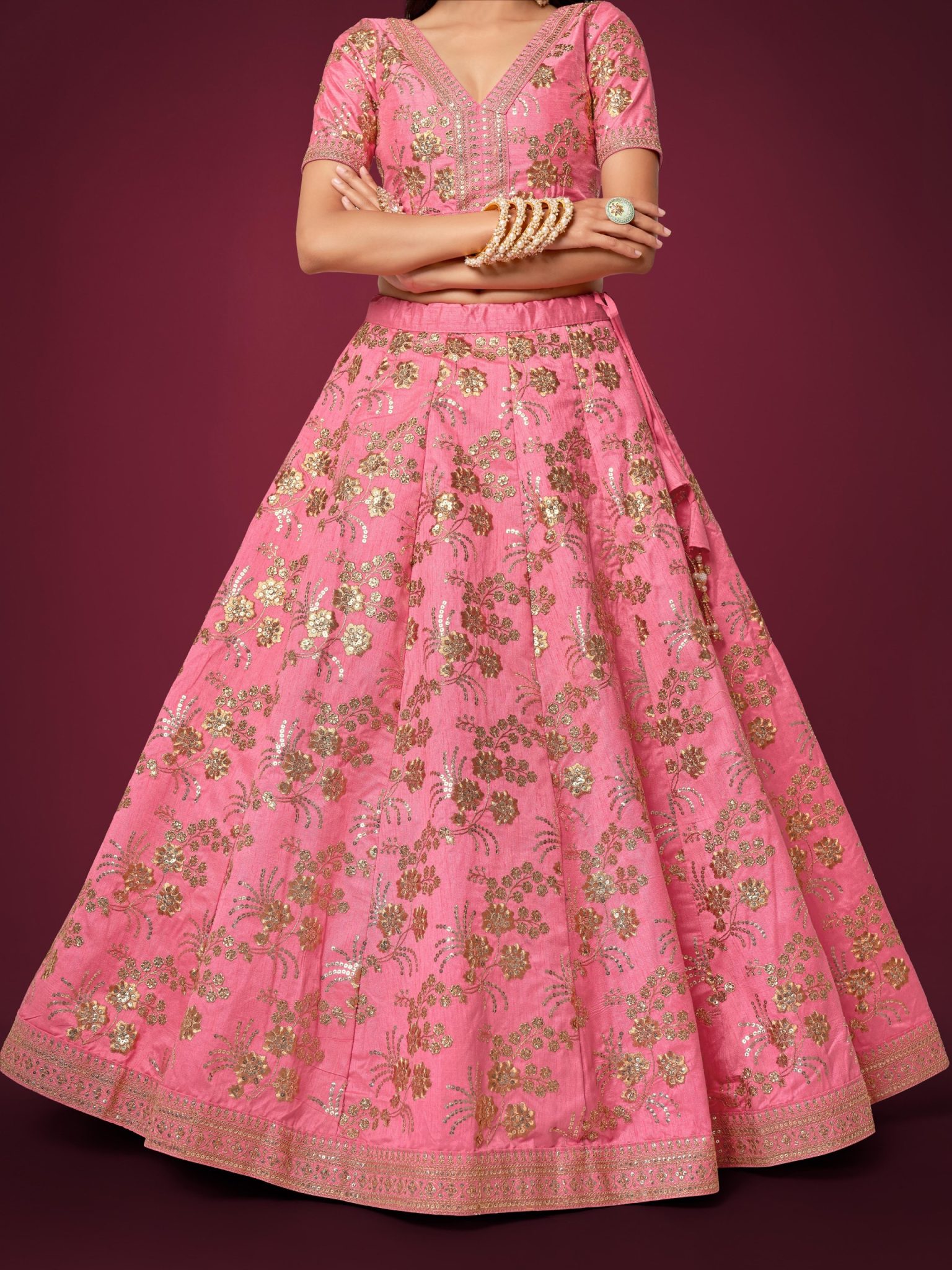 beautiful pink color lehenga made of slub silk material embellished ...