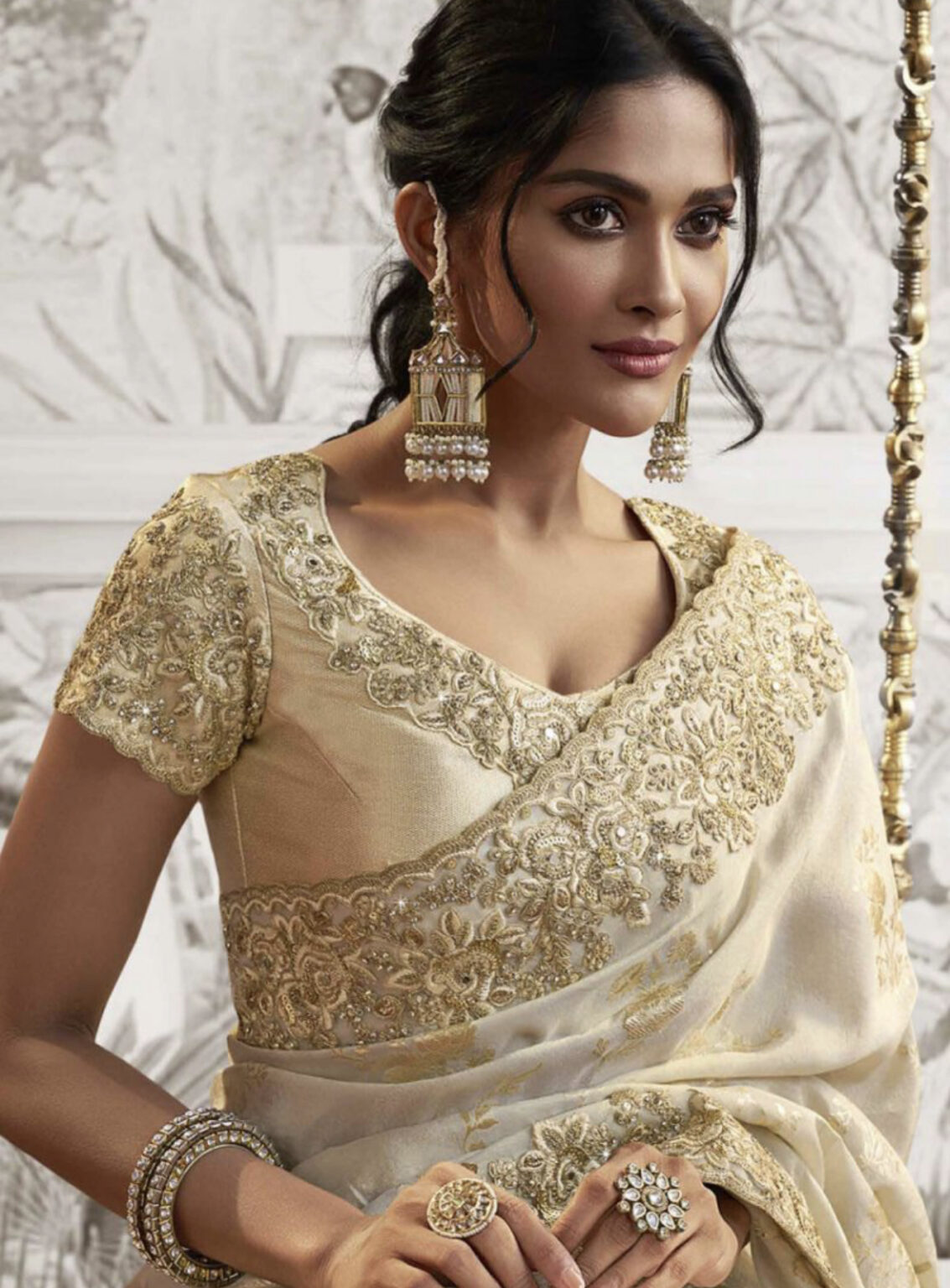 Off White Fancy Silk Wedding Reception Wear Saree - Sarees Designer ...