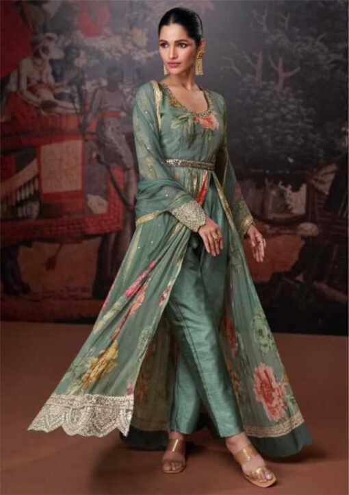 Sage Green Side Slit Embroidered Anarkali Suit - Salwar Kameez Designer ...